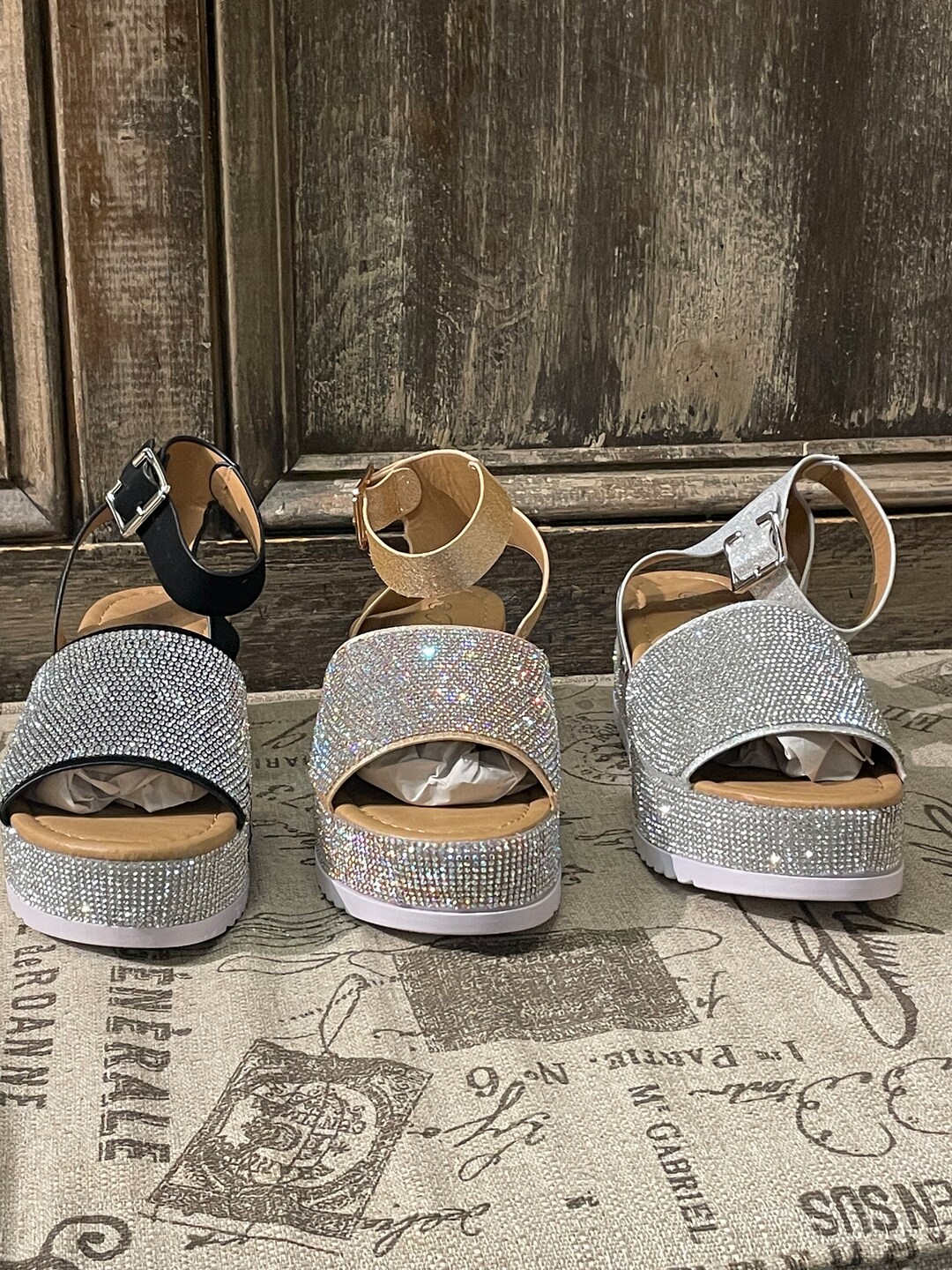 Black Rhinestone Plattform Sandals - Etsy