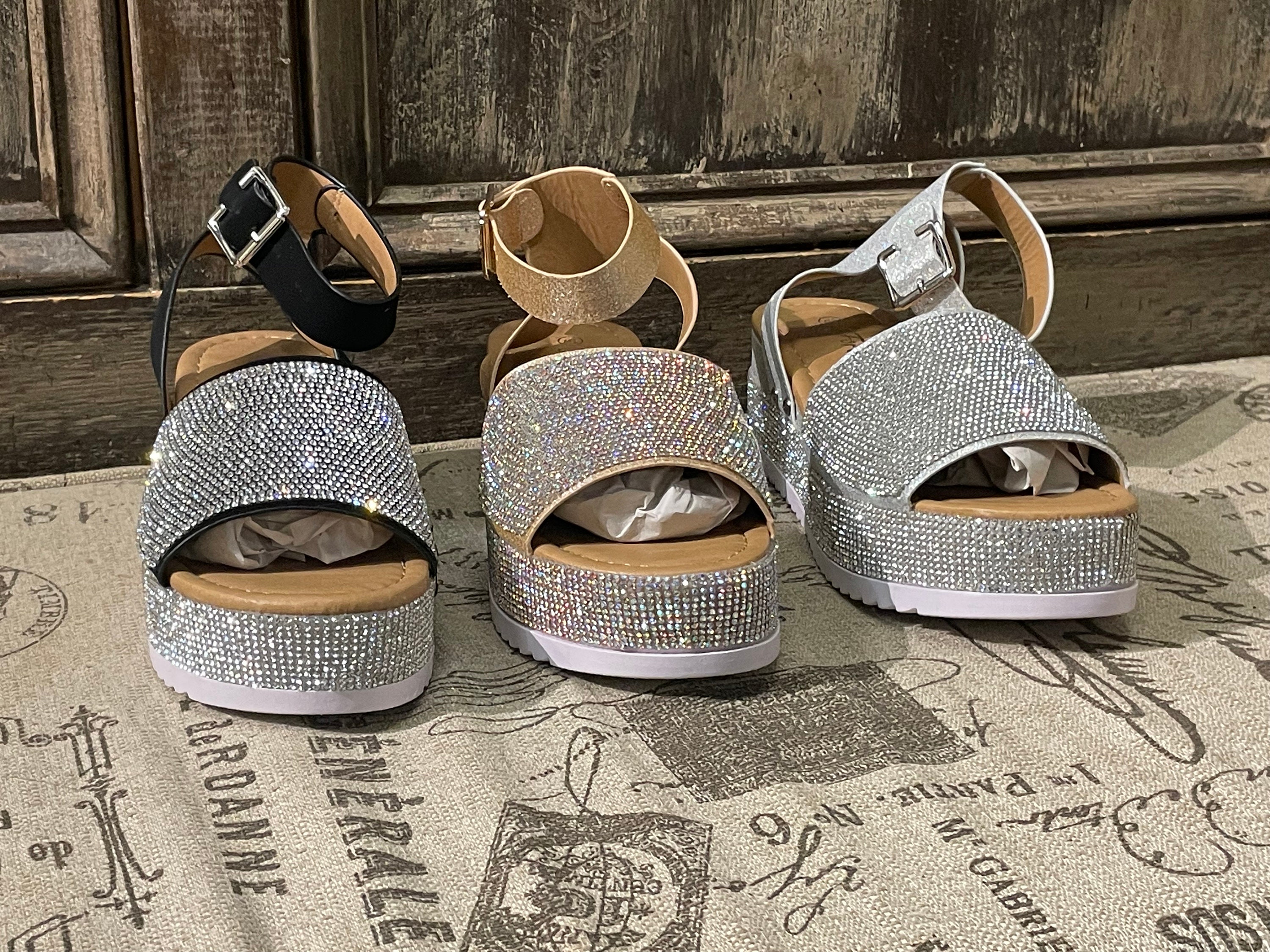 Black Rhinestone Plattform Sandals - Etsy