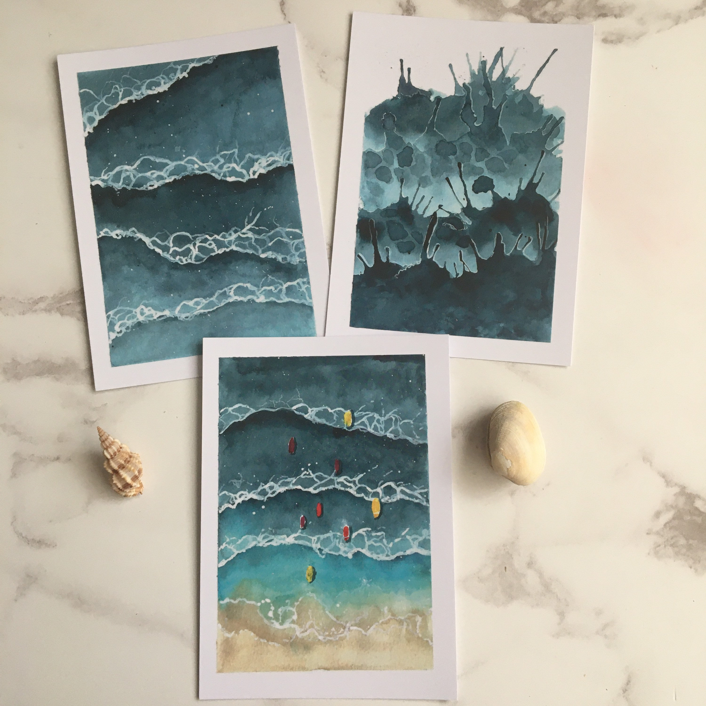 Watercolour Waves Postcards set of 5 A6 prints handpainted | Etsy