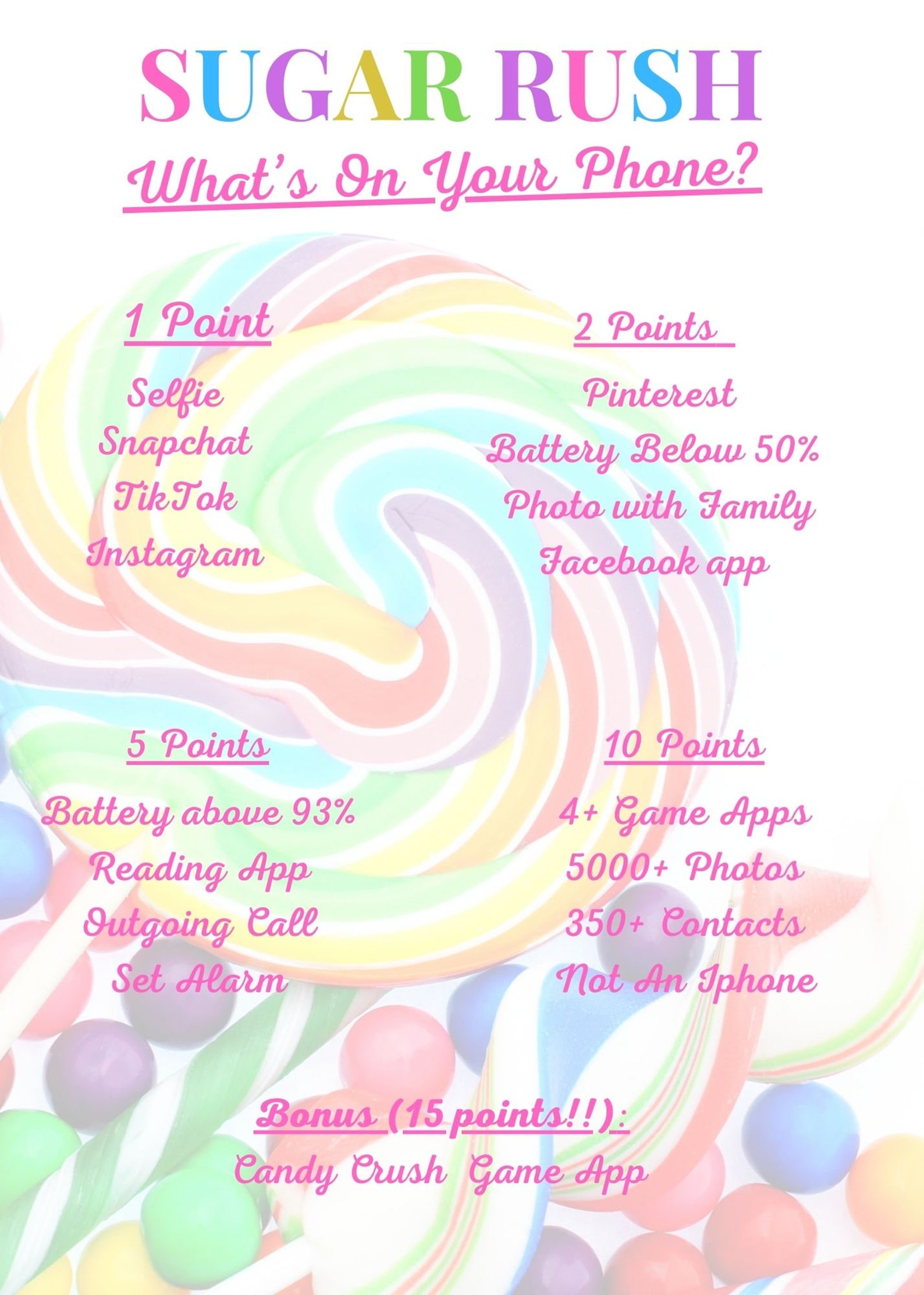 Sleepover Game Sheets Sugar Rush Theme - Etsy