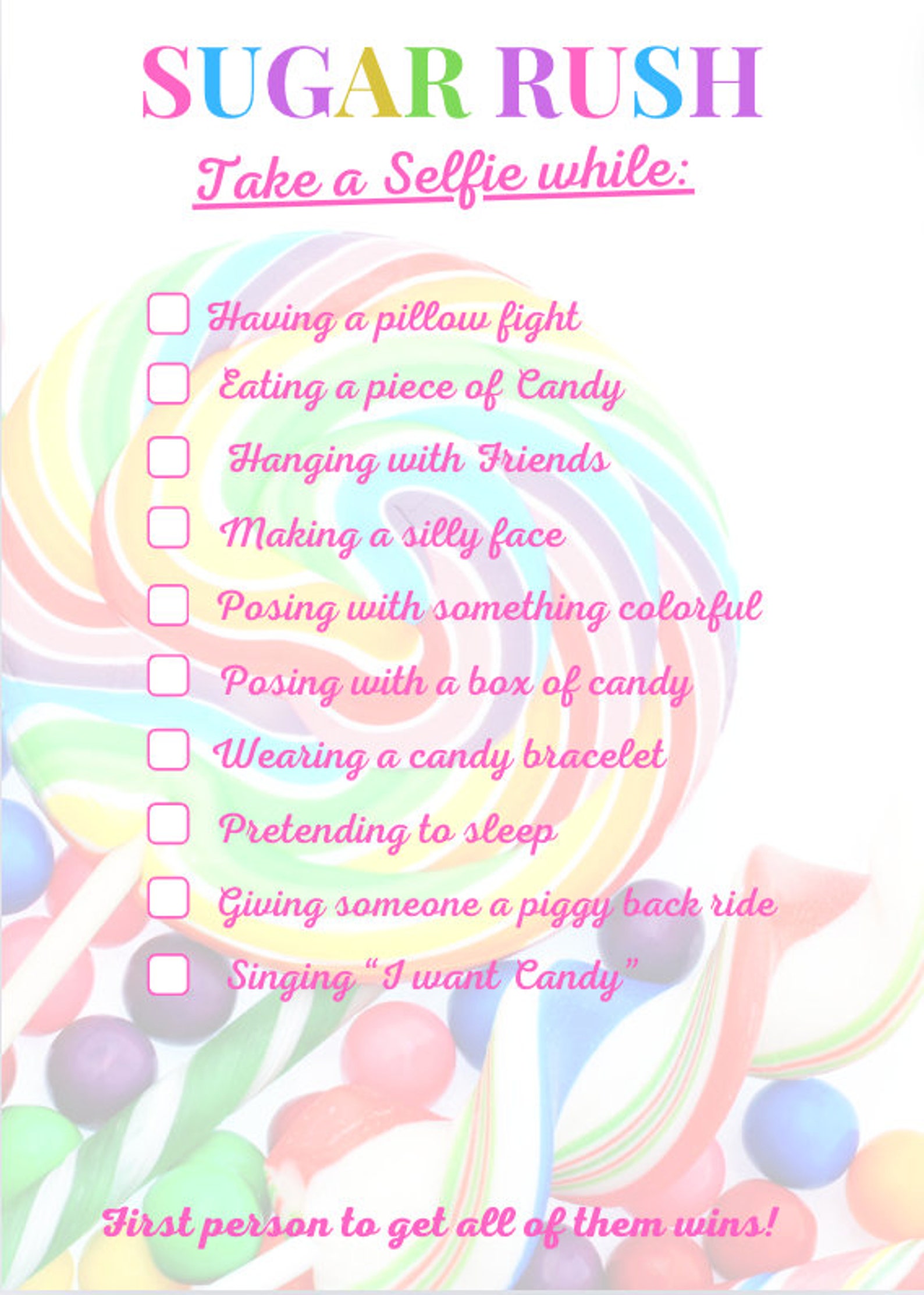 Sleepover Game Sheets Sugar Rush Theme - Etsy