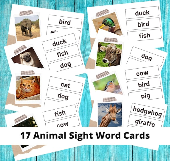 Printable Animal Sight Words Cards for Kids Autism Speech | Etsy