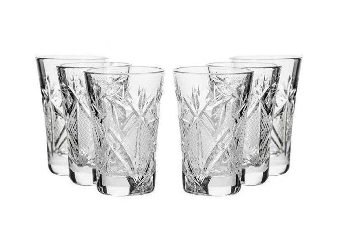 Cut Crystal Shot Glasses Vodkacognac 35 Ml 12 Oz Set Of 6 Etsy