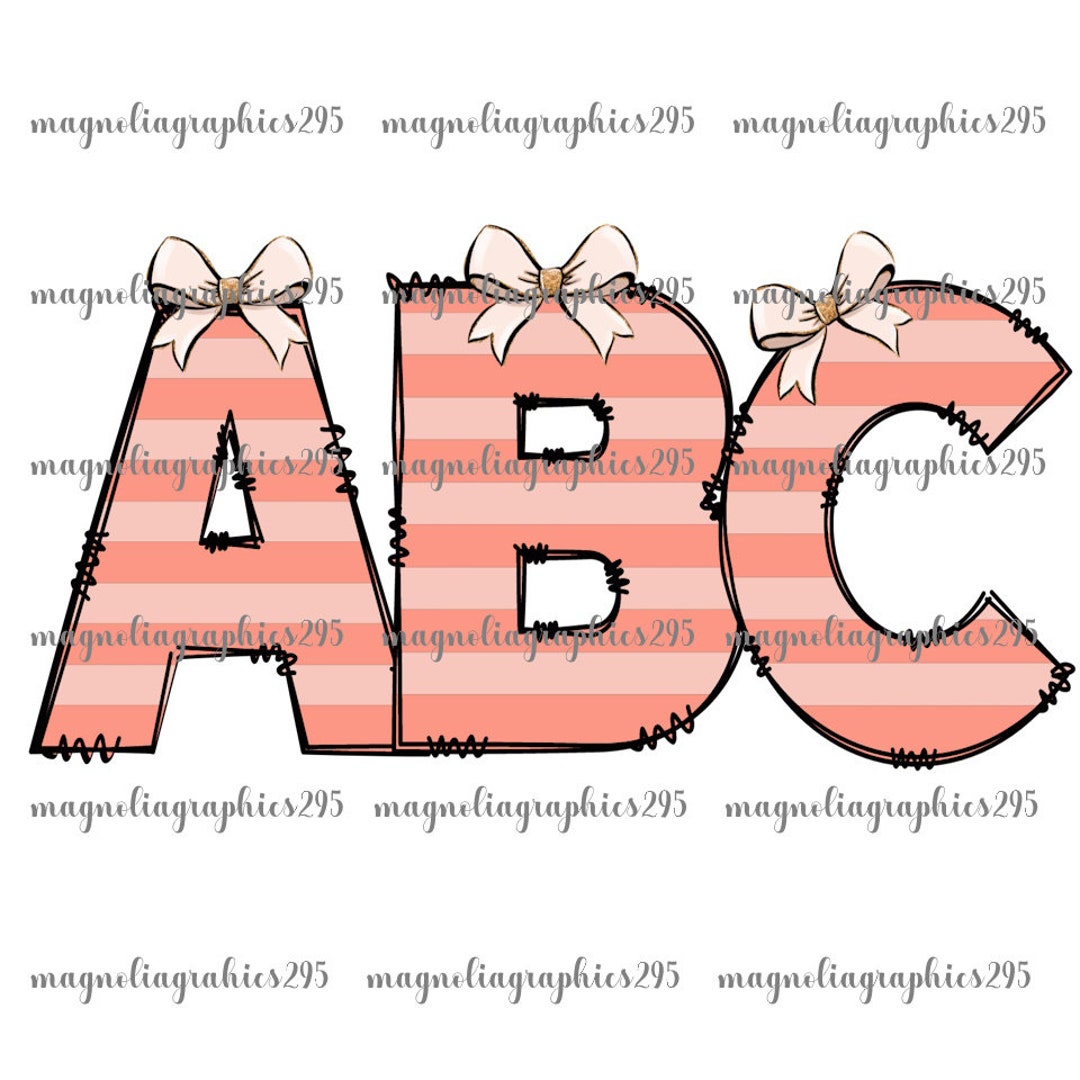 Bow and Stripes Doodle Alphabet, Digital Letters, PNG Letters ...