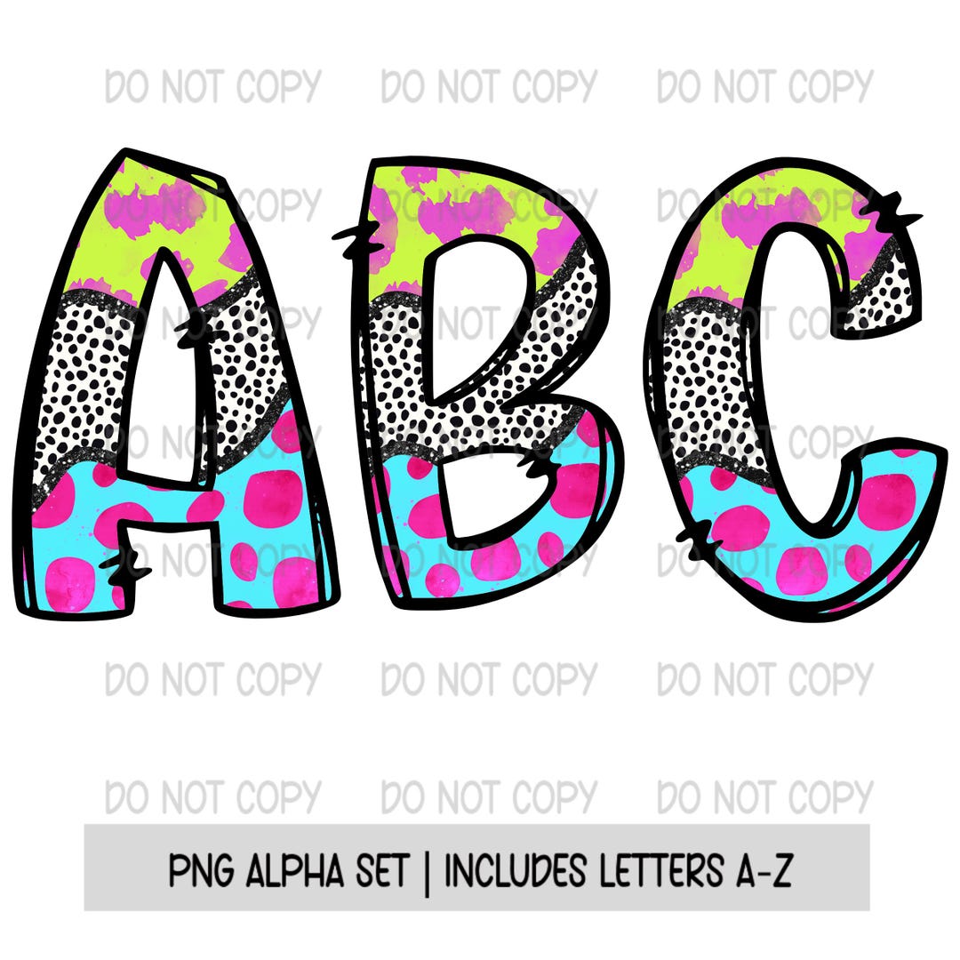 Doodle Alpha, Doodle Letters, Bright Colored Doodle Font, Sublimation ...