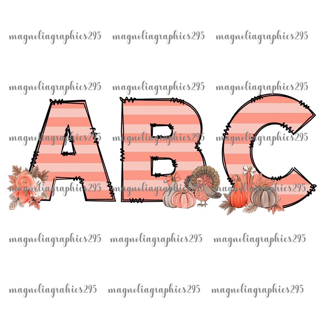 Thanksgiving Doodle Alphabet, Digital Letters, PNG Letters, Sublimation ...