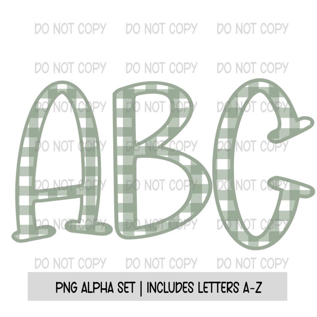 Green Gingham Alpha, Doodle Letters, Gingham Doodle Alpha, Sublimation ...