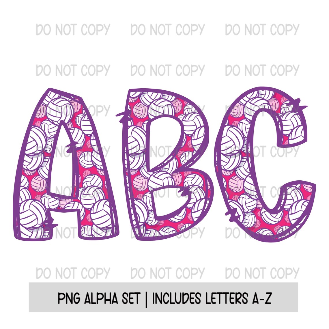 Volleyball Doodle Alpha, Purple Volleyball Doodle Letters, Sports Alpha ...