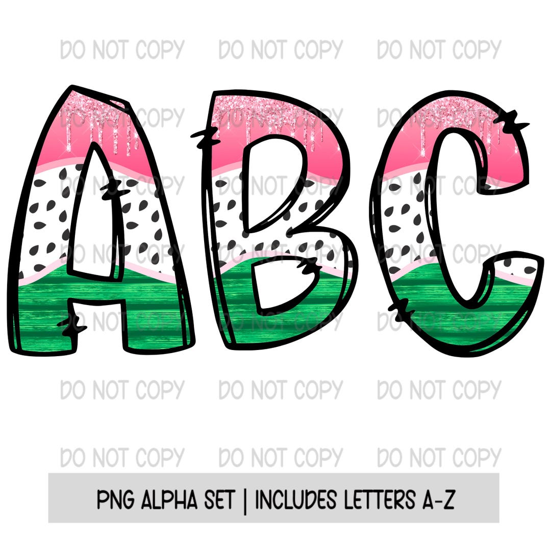 Watermelon Doodle Alpha, Doodle Letters, Pink Watermelon Doodle Font ...