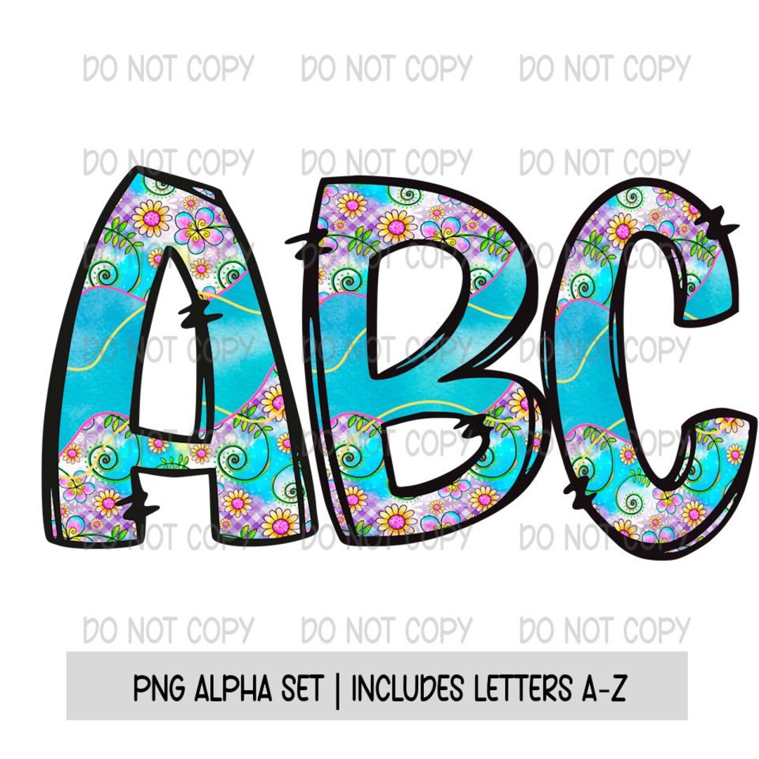 Floral Doodle Alpha, Doodle Letters, Flower Doodle Alpha, Sublimation ...