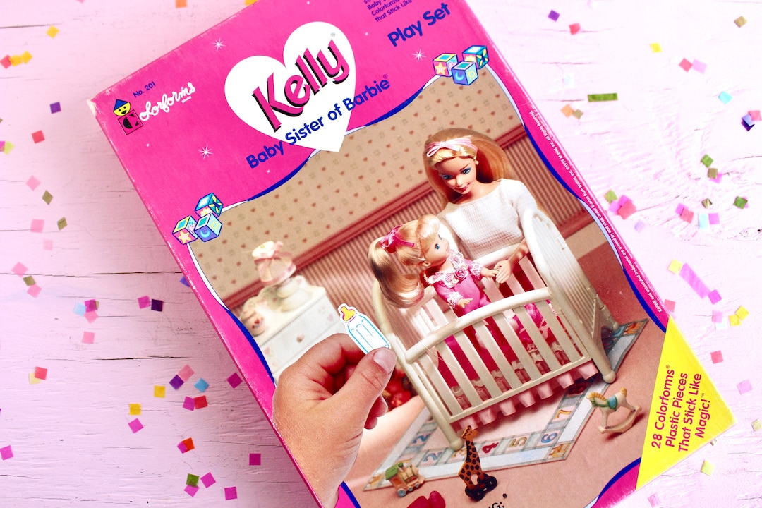 Kelly and Barbie Colorforms Play Set, Vintage 80s 90s Barbie Kids Vinyl ...
