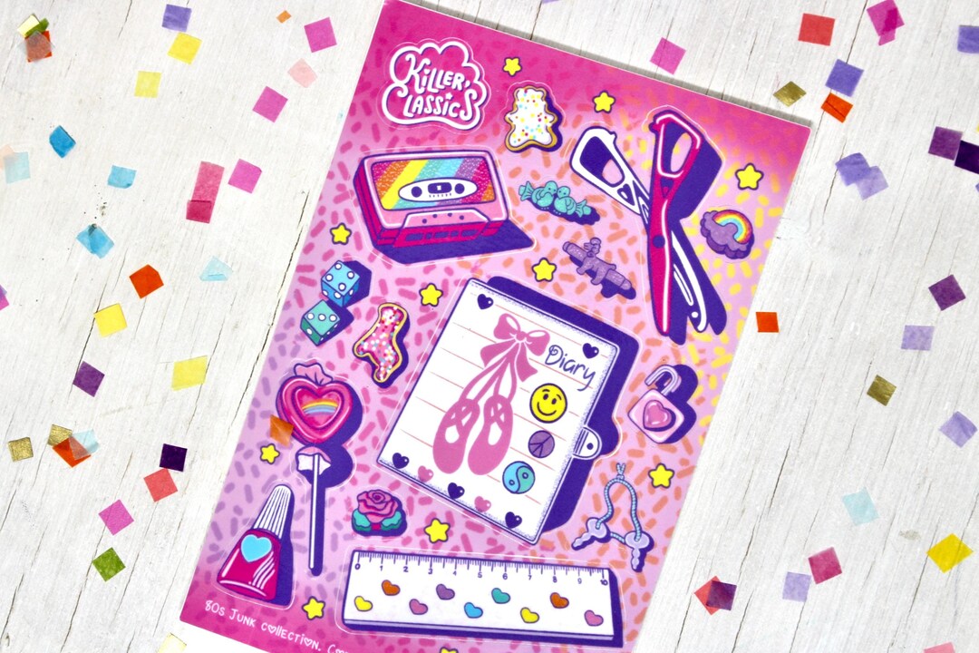 Retro School Supplies Vinyl Sticker Sheet, Back to School Stickers ...