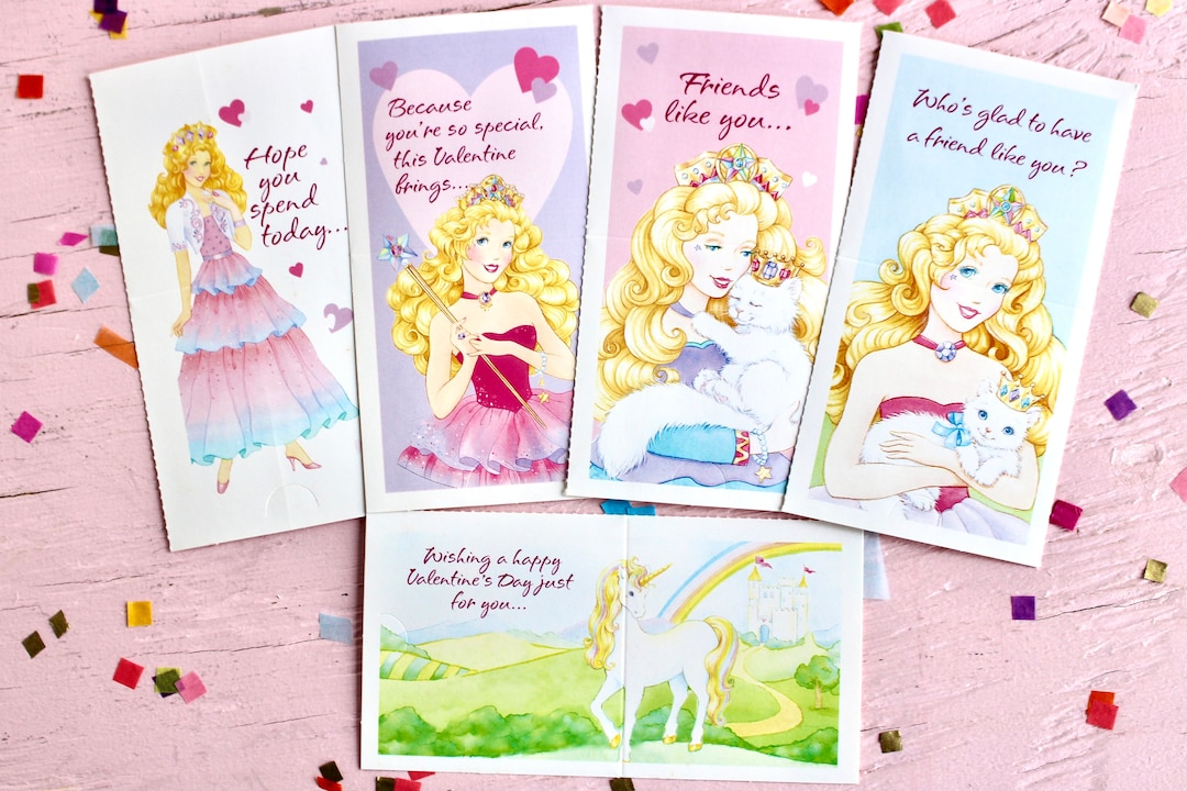 Princess Jewel Valentine Cards Set of 5, 90s Kids Princess Unicorn ...