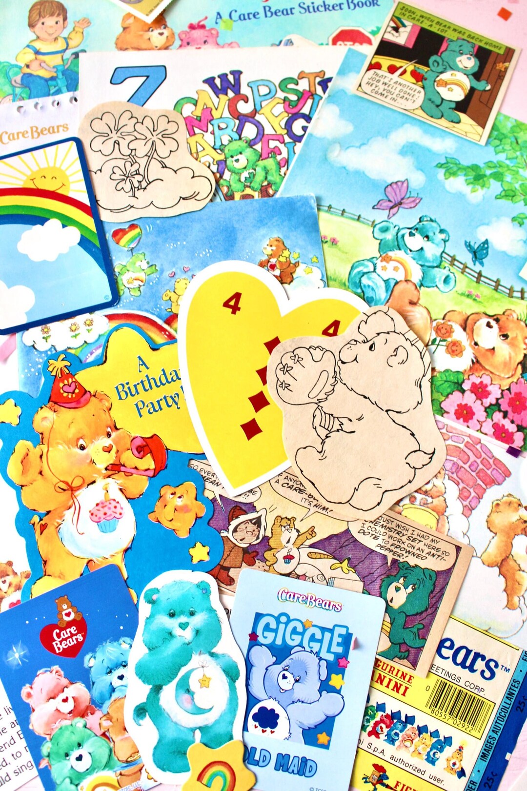 Vintage Care Bear Paper Pack, 80s 90s Kid Scrapbook Ephemera, Rainbow ...