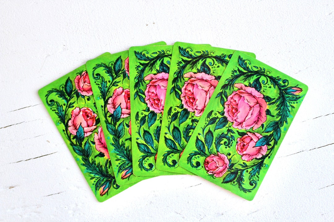 Garden Rose Floral Playing Cards Set of 5 Pink Green Rose - Etsy