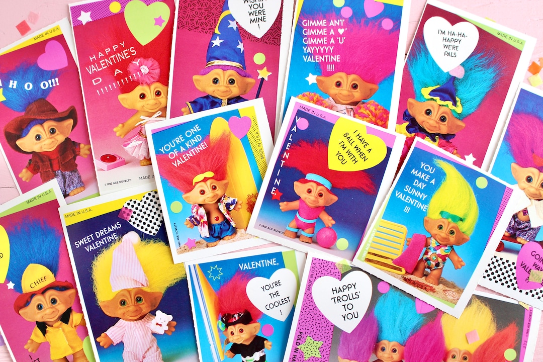 Treasure Troll Vintage Valentine Cards Random Set of 6, 90s Ace Novelty ...