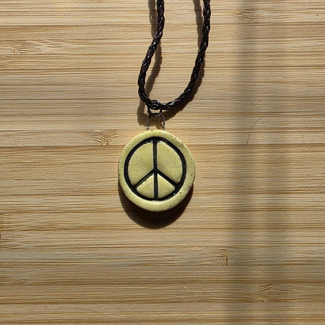 Yellow Peace Sign Charm | Handmade Clay Pendant | Ceramic Necklace ...
