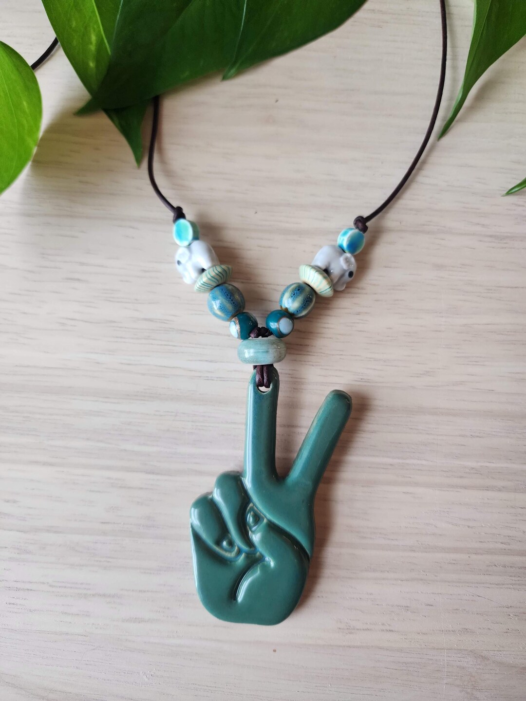 Peace Sign Pottery Pendant Necklace: Boho Statement Jewelry - Etsy