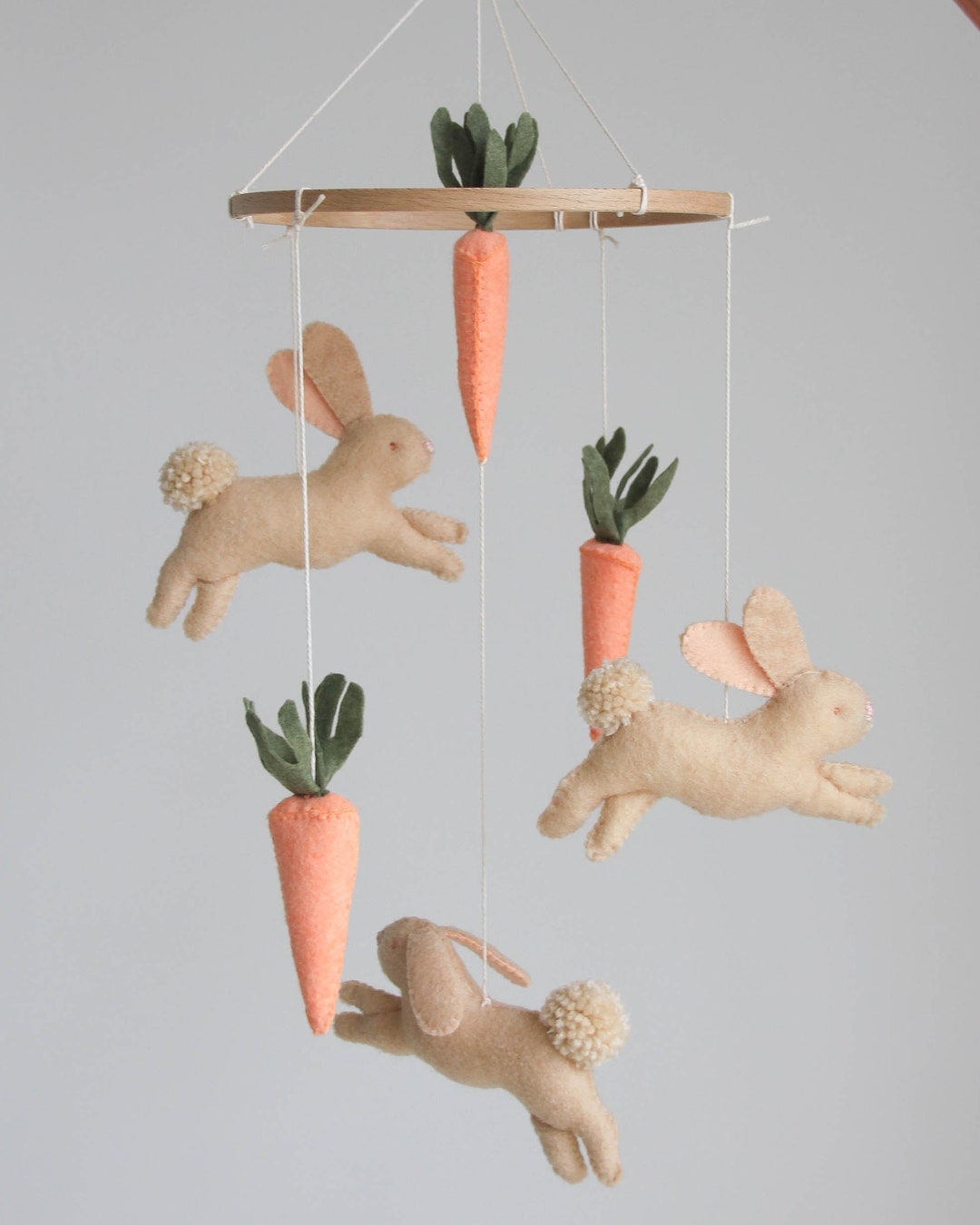 Hoppy Bunny, Felt Rabbit and Carrot Baby Mobile, Handmade,crib, Bunny ...