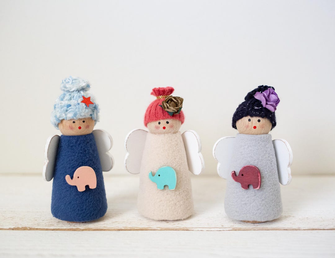 Angels Set of 3, Angel Decor, Wooden Angel Figurine, Angel Gift, Good ...