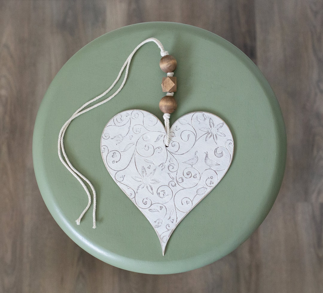 White Wooden Hanging Heart, Heart Decor, Heart Sign, Farmhouse Decor ...