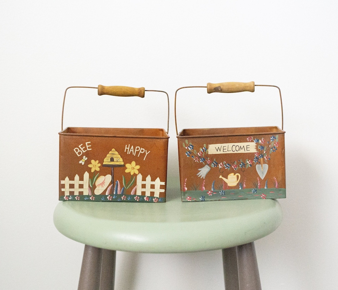 Rustic Metal Containers Set of 2, Vintage Container, Farmhouse Decor ...