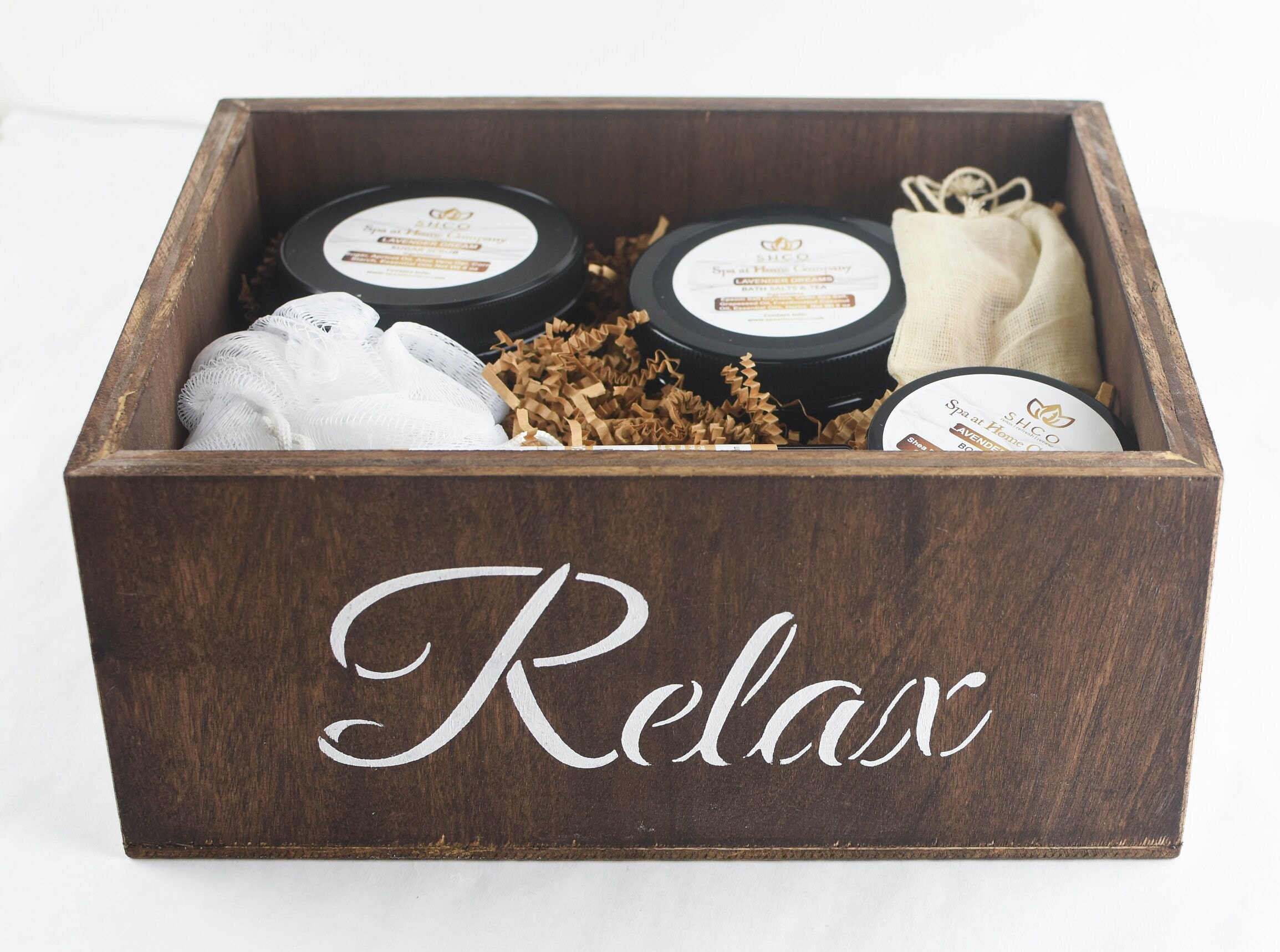 Home Spa Set in Keepsake Wooden Crate Gift Set Care Package Box Organic ...