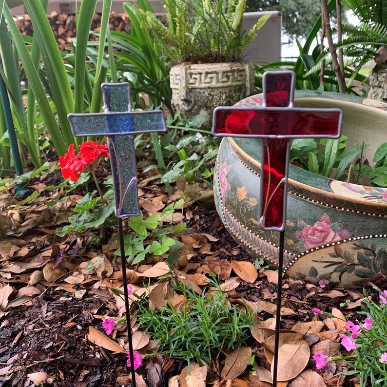Glass Cross Garden Stakes Garden Art Glass Garden Art - Etsy