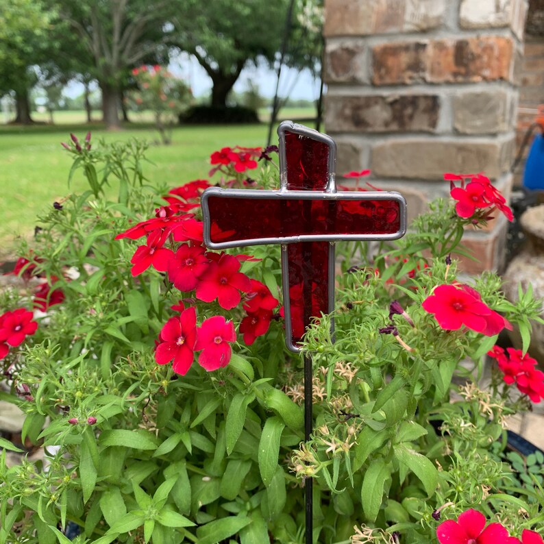 Stained Glass Cross Garden Stakes Garden Art Glass Garden - Etsy UK