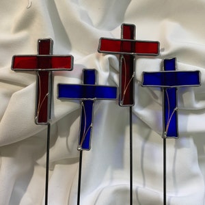 Glass Cross Garden Stakes, Garden Art, Glass Garden Art, Garden Décor ...