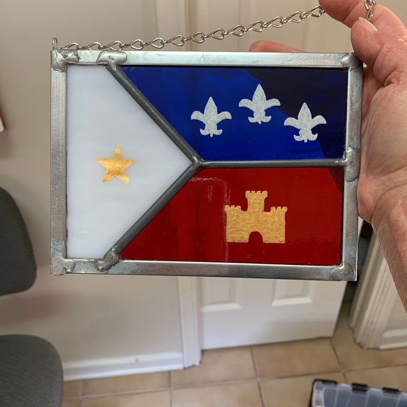 Cajun Acadian Flag Stained Glass Flag Louisiana Cajun | Etsy