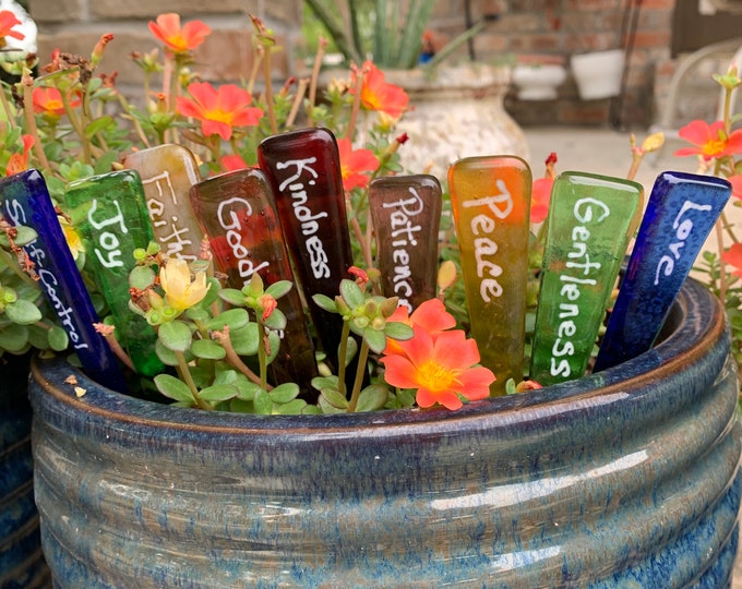 The Fruit of the Spirit Stained Glass Spike Garden Markers, Garden Art ...
