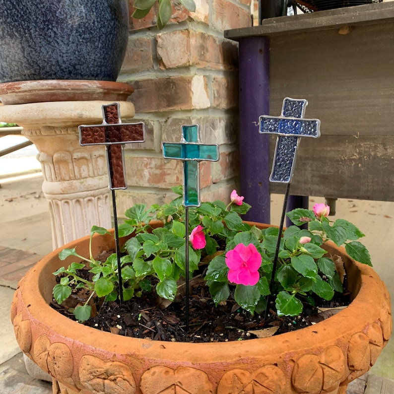 Stained Glass Cross Garden Stakes Garden Art Glass Garden - Etsy UK