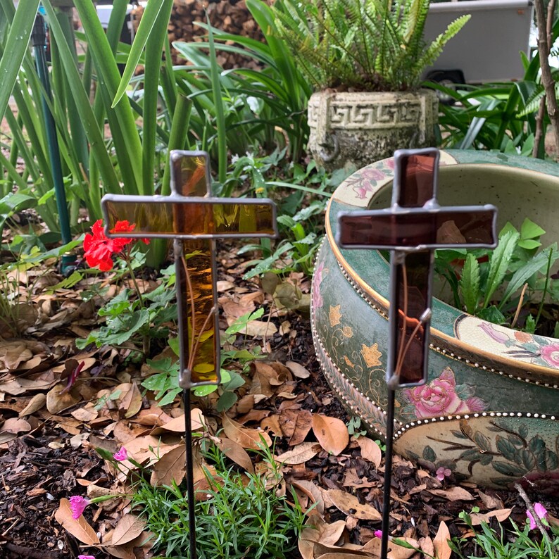 Glass Cross Garden Stakes Garden Art Glass Garden Art - Etsy