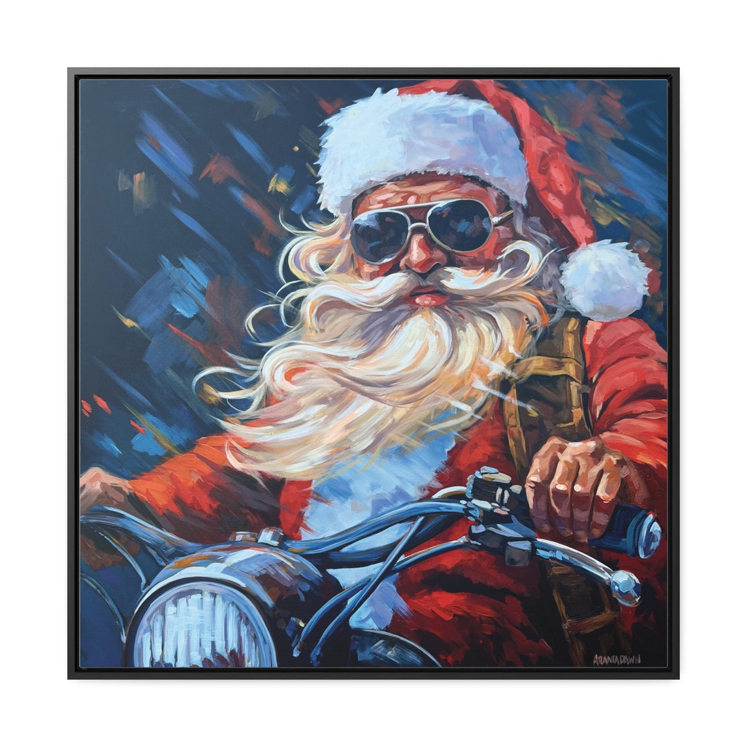 Framed Canvas Hot Rod Santa Painting Man Cave Painting Gift for Him ...