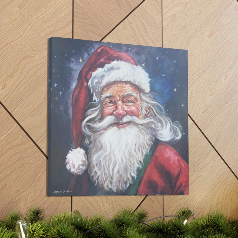 Canvas Gallery Wraps Handpainted Traditional Santa Portrait, Christmas ...