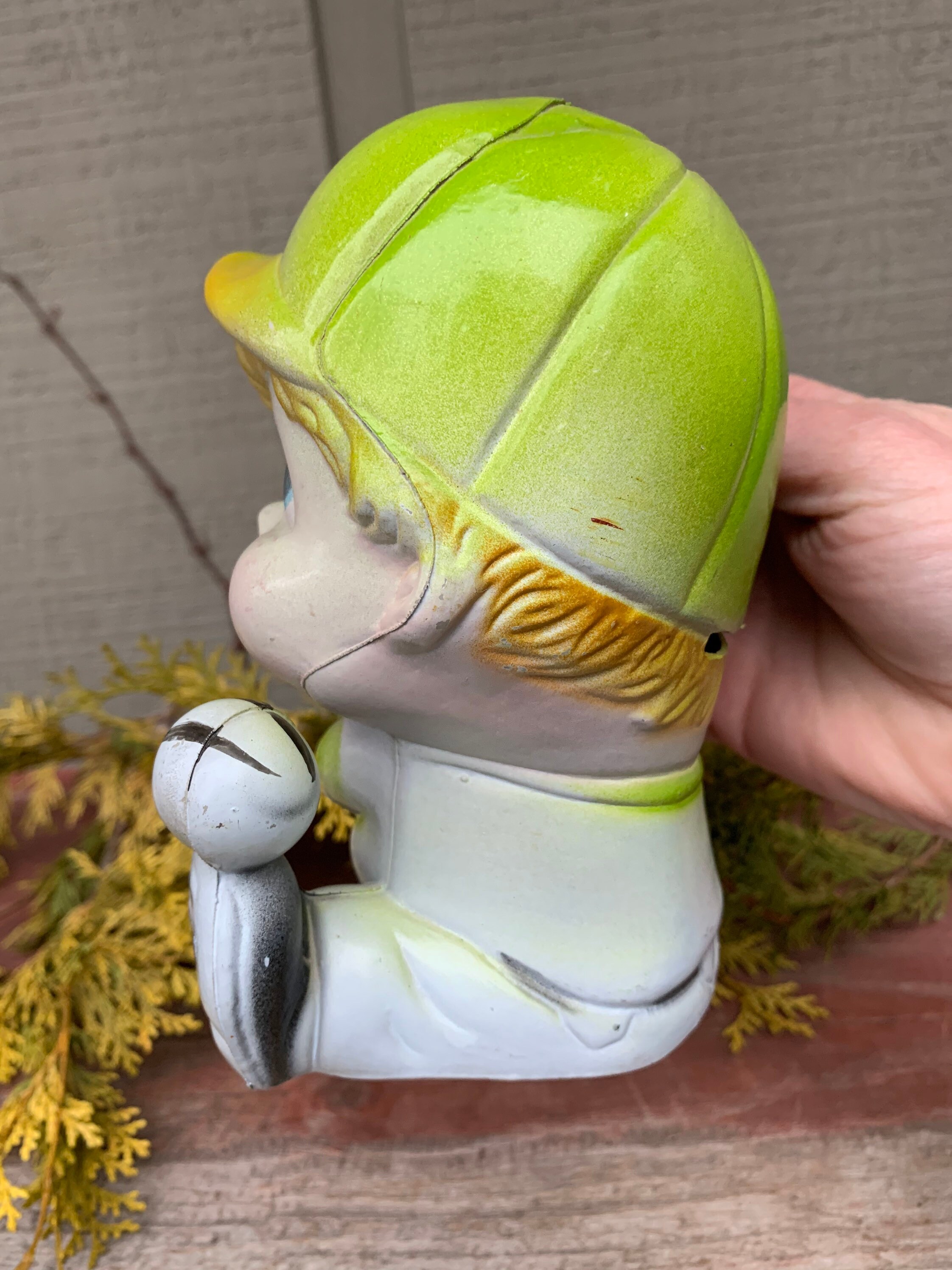 Vintage Baseball Boy Bank With Baseball Bat Ball Player Piggy | Etsy