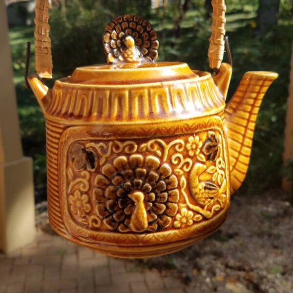 Ceramic Teapot Japan Wicker Handle - Etsy