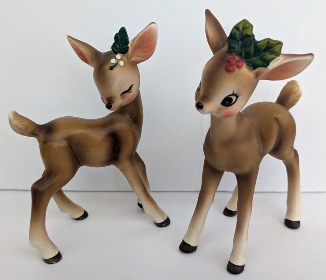 PR Vintage Josef Originals Kissing Deer Christmas Fawn Figurines W ...