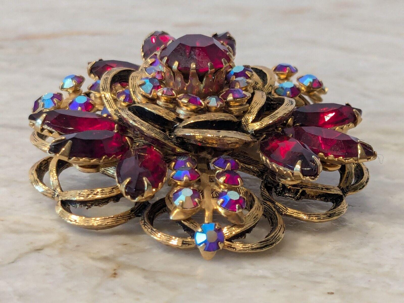 Vintage Signed Selro Selini Deep Red Aurora Borealis Brooch Pin ...