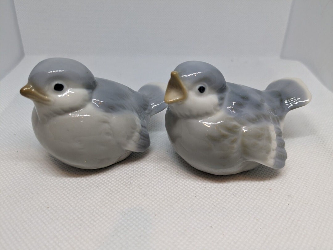 2 Vintage Otagiri Baby Bird Figurine Porcelain Blue Gray Chickadee OMC ...