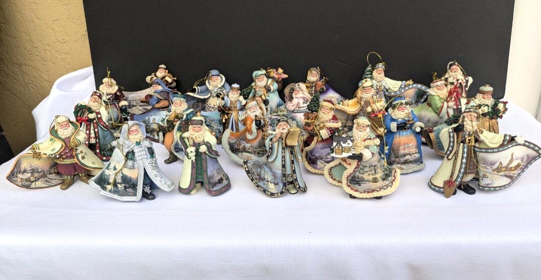 VTG Ashton Drake THOMAS KINKADE Old World Santa Ornaments in Box Set of ...