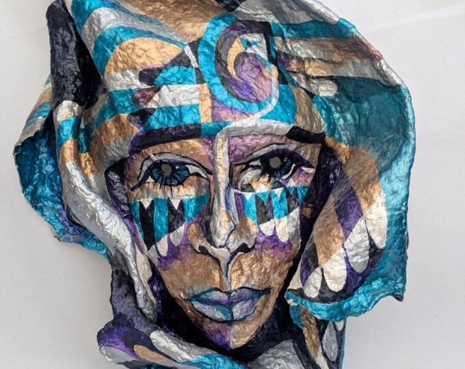 VTG Handmade Paper Mache Wall Mask Art Signed Mask Multi-color Italian ...