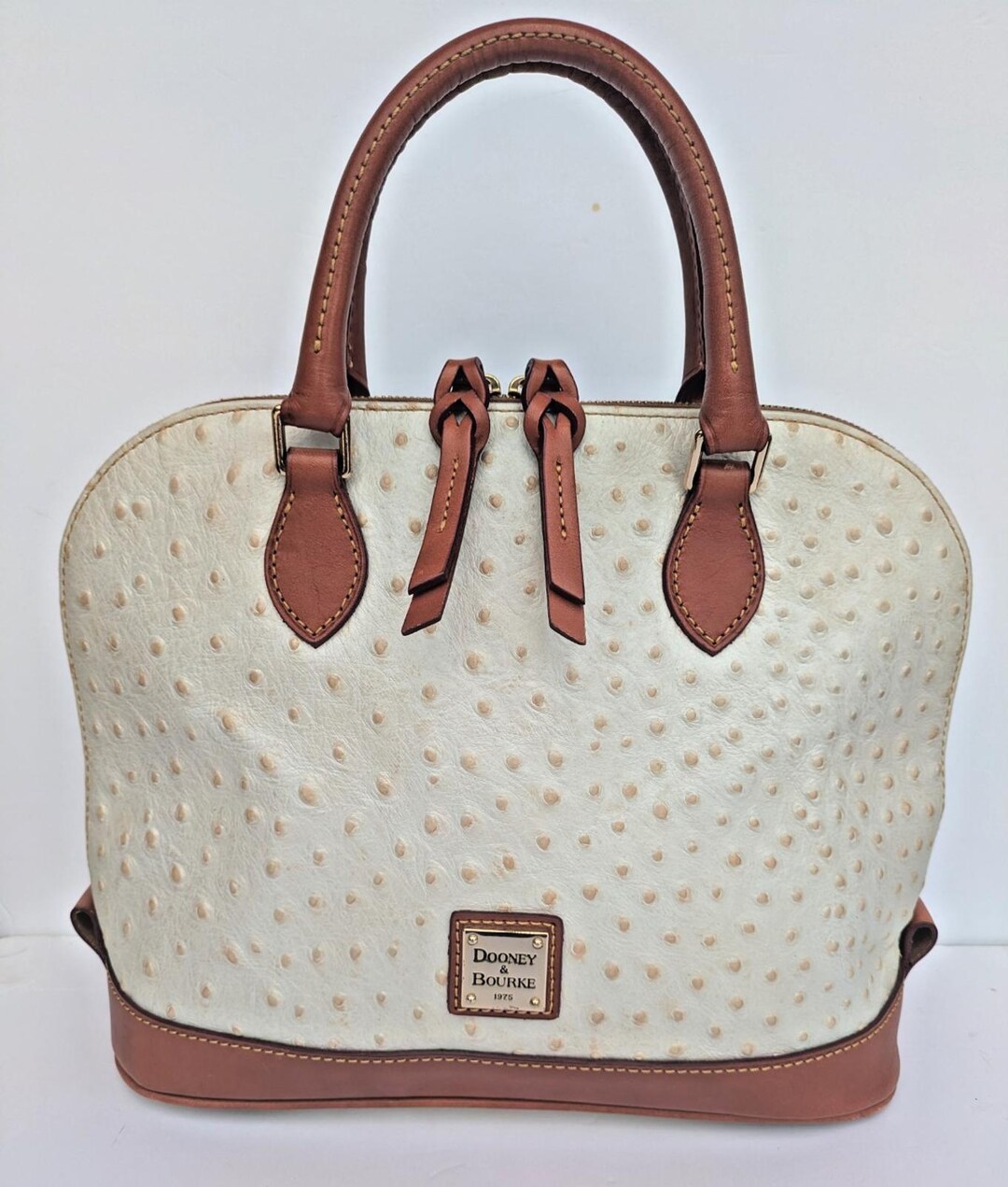 Dooney & Bourke Ostrich Bone Zip Zip Satchel Bone With Brown Ostrich ...