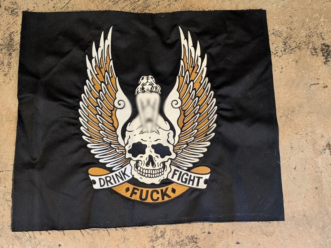 LG Motorcycle Biker Patch Skull Wings Drink Fight Adult Humor Rocker ...