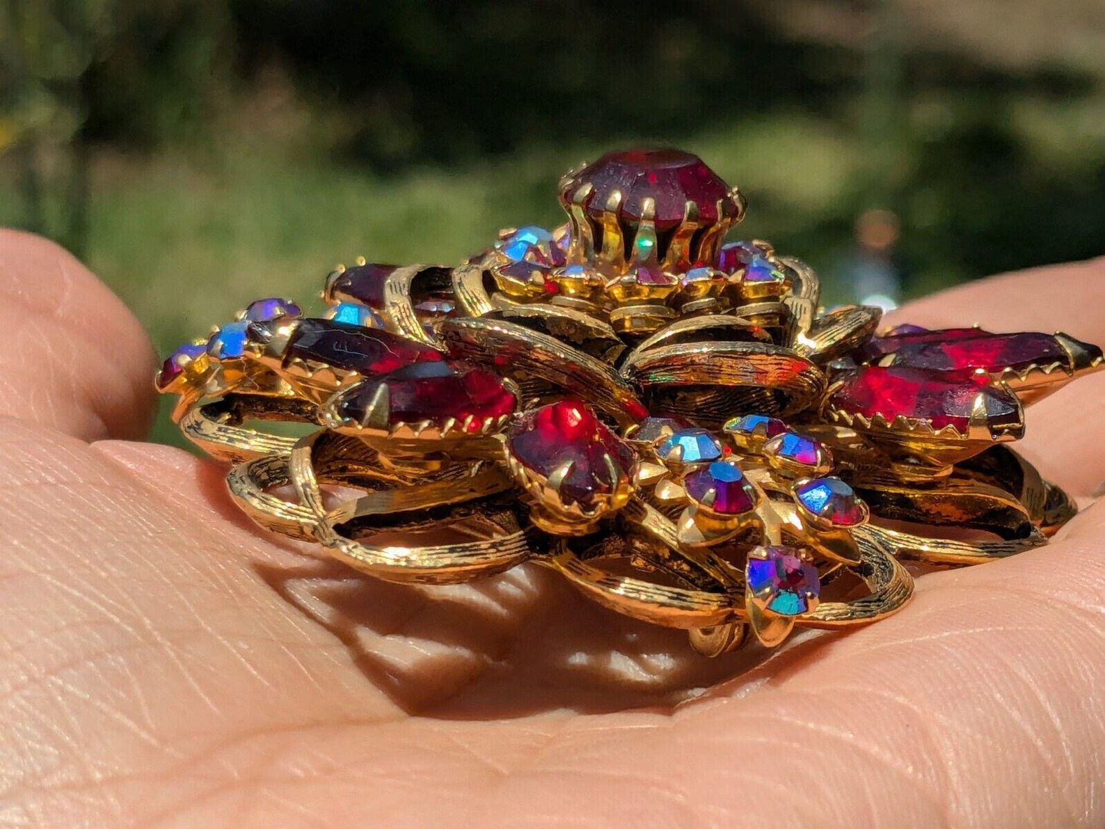 Vintage Signed Selro Selini Deep Red Aurora Borealis Brooch Pin ...