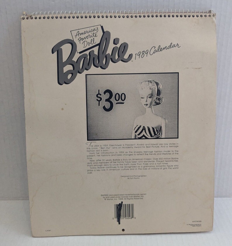 Vintage 1959 Barbie Fashion Calendar 1989 & 1990 Nostalgic Barbie ...