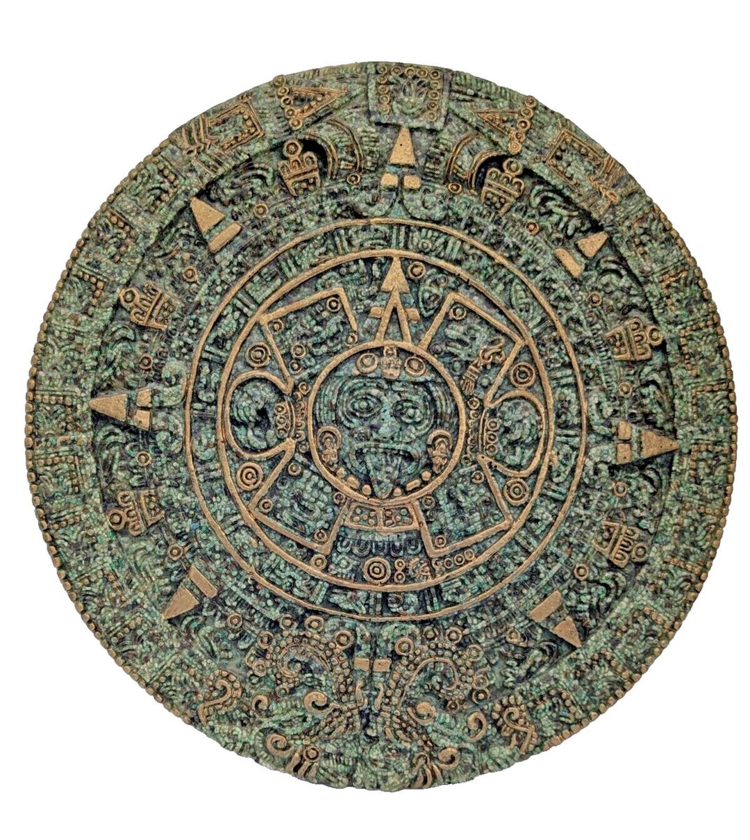 Vtg Aztec Sun Gold/green Crushed Malachite Stone Mayan Mexican 12" Wall ...
