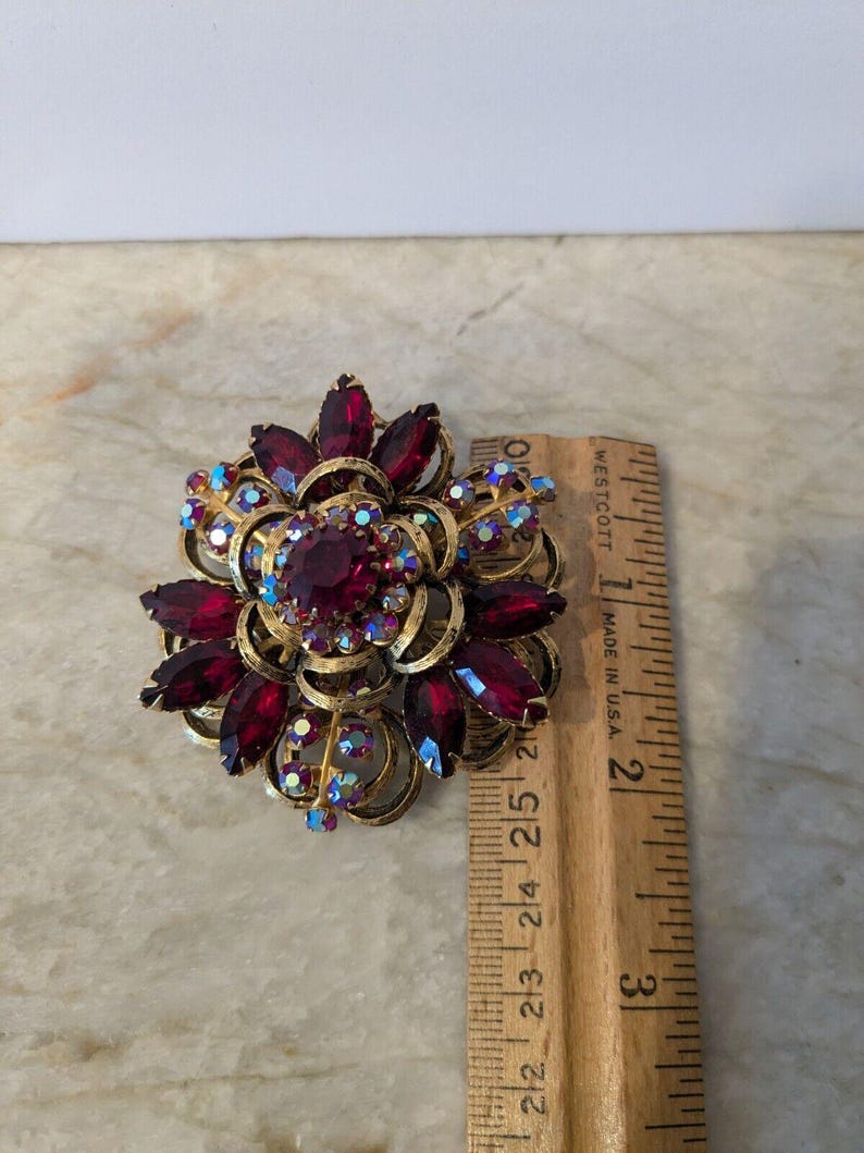 Vintage Signed Selro Selini Deep Red Aurora Borealis Brooch Pin ...
