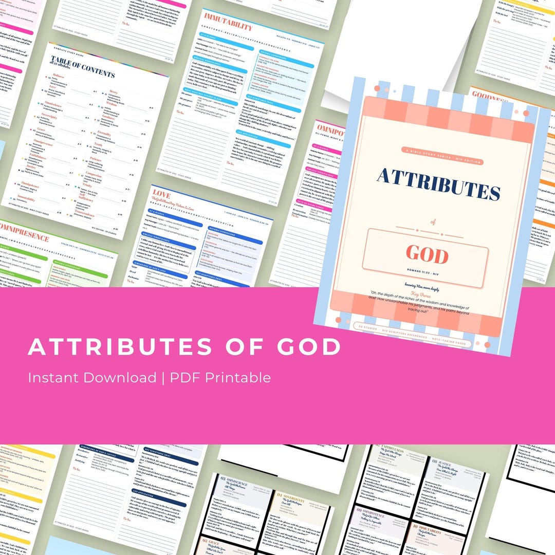 Attributes of God Bible Study Printable 20page NIV Workbook Colorful ...